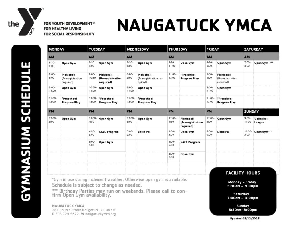 Gymnasium Schedule – NAUGATUCK YMCA